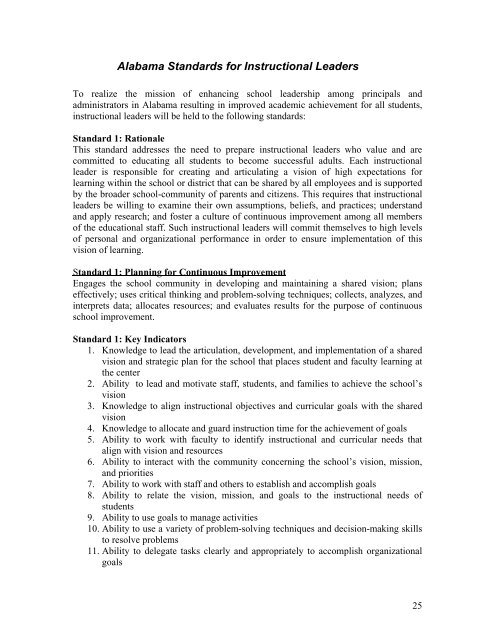 Alabama Standards for Instructional Leaders - Alex