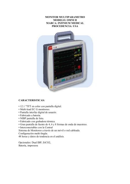 MONITOR MULTIPARAMETRO MODELO: OMNI II ... - medicomercio