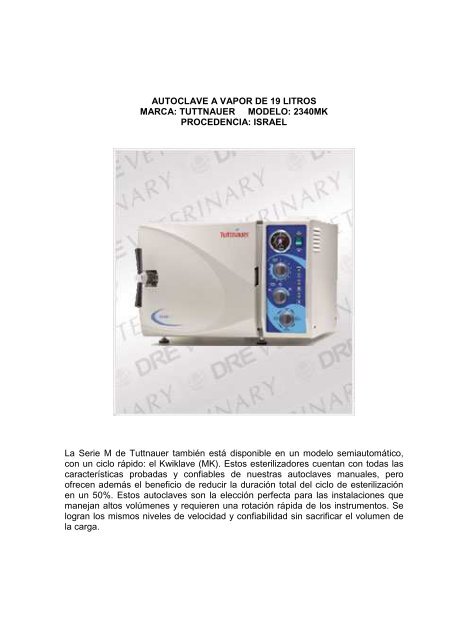 autoclave a vapor 19 litros tuttnauer 2340mk - medicomercio