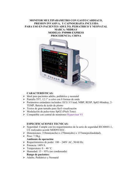 MONITOR GASTO CARDIACO PM9000 EXPRESS - medicomercio