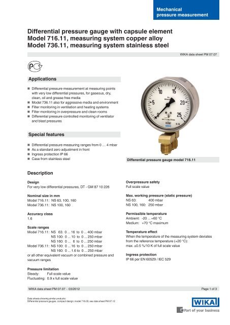 Differential pressure gauge with capsule element Model 716.11 ...