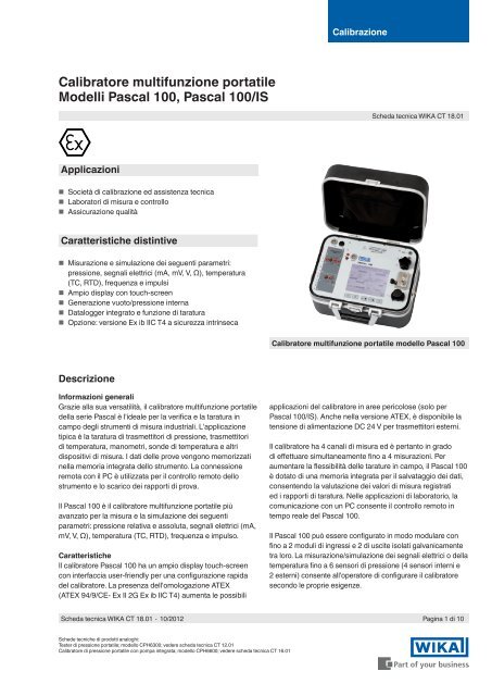 Calibratore multifunzione portatile Modelli Pascal 100, Pascal 100/IS