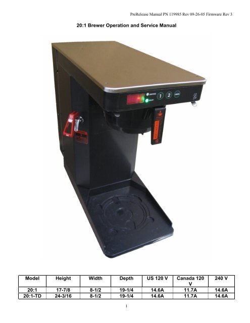 20:1 Brewer Operation and Service Manual - Newco Enterprises, Inc.