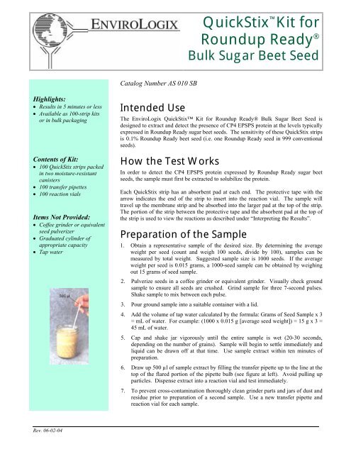 QuickStix™Kit for Roundup Ready® - EnviroLogix