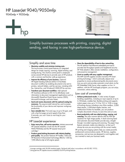 HP LaserJet 9040/9050mfp - Laser Printer Center