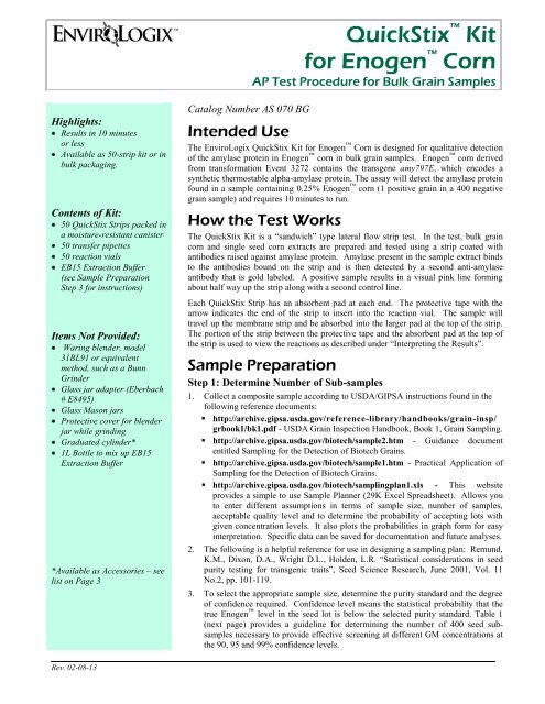 QuickStix™ Kit for Enogen™ Corn - EnviroLogix