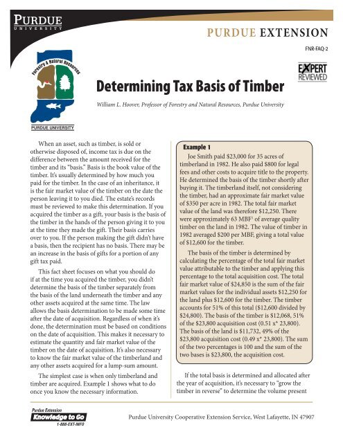 Deermining Tax Basis of Timber - FNR-FAQ-2 - Purdue Extension ...