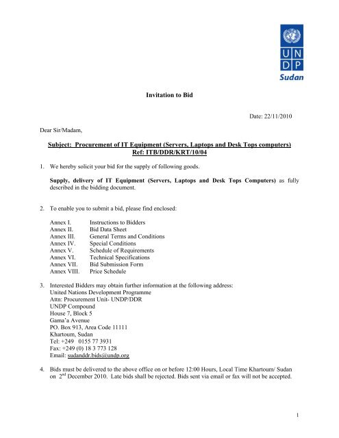 Invitation to Bid Subject - UNDP Sudan Intranet - United Nations ...