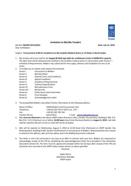 Invitation to Bid (Re-Tender) - UNDP Sudan Intranet - United ...