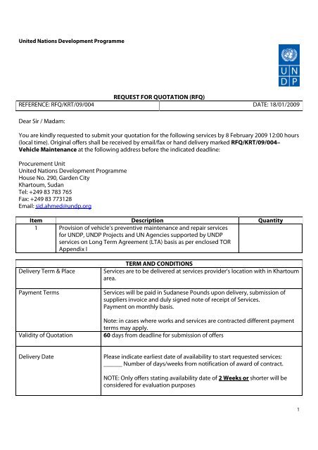 (RFQ) REFERENCE - UNDP Sudan Intranet - United Nations ...
