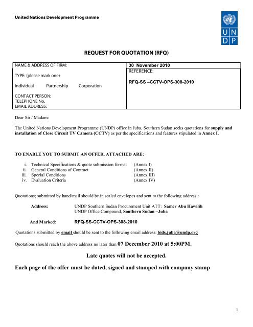 request for quotation (rfq) - UNDP Sudan Intranet - United Nations ...