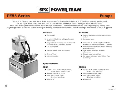 PE55 Series Pumps - Power Team