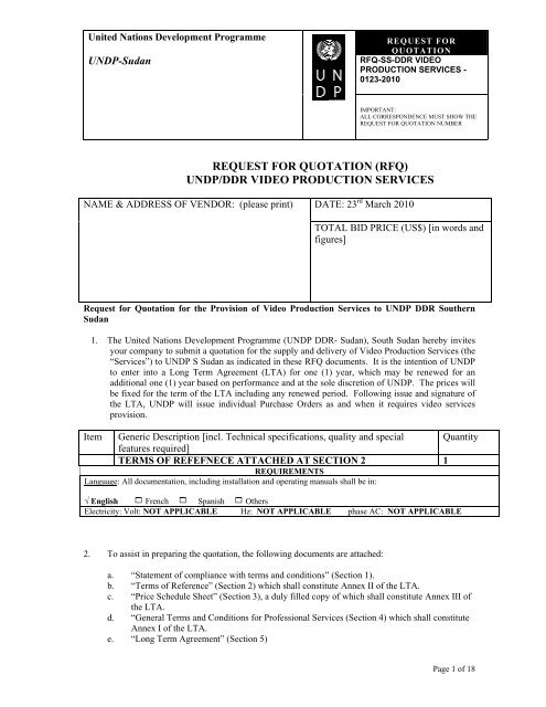 request for quotation (rfq) undp/ddr video production services