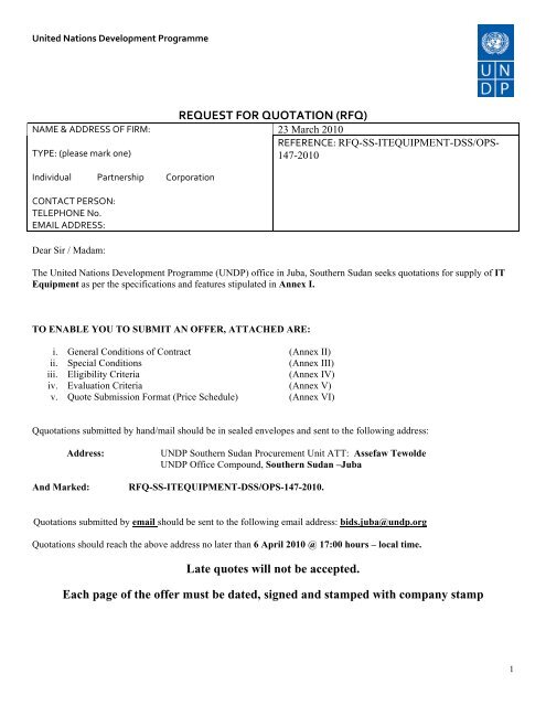 REQUEST FOR QUOTATION (RFQ) - UNDP Sudan Intranet - United ...