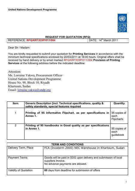 request for quotation (rfq) - UNDP Sudan Intranet - United Nations ...