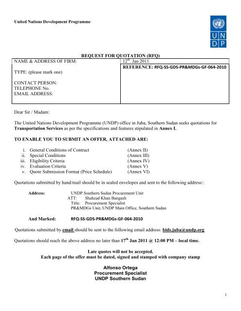 request for quotation (rfq) - UNDP Sudan Intranet - United Nations ...