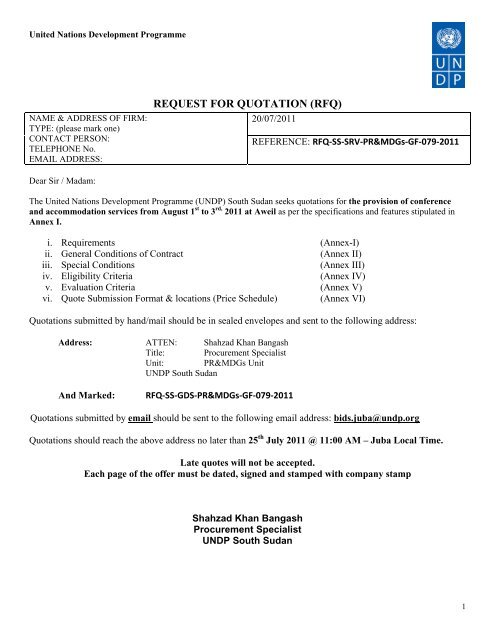 request for quotation (rfq) - UNDP Sudan Intranet - United Nations ...