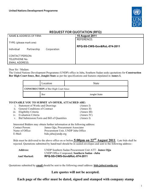 REQUEST FOR QUOTATION (RFQ) - UNDP Sudan Intranet - United ...
