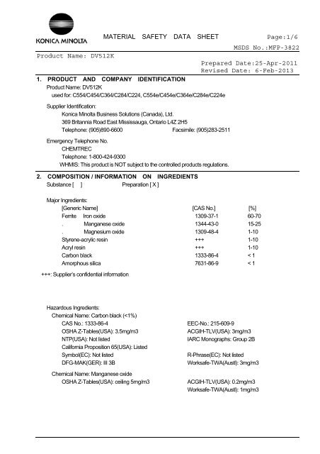 MATERIAL SAFETY DATA SHEET Page:1/6 MSDS No.:MFP-3822 ...