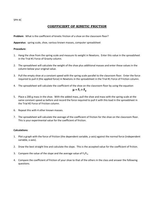 Coefficient of Shoe Friction Lab with spreadsheet.pdf