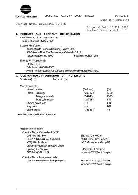 MATERIAL SAFETY DATA SHEET Page:1/6 MSDS No.:MFP-3572 ...
