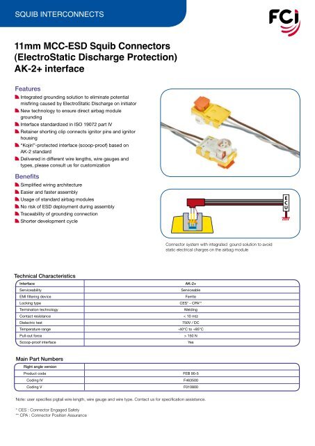 11mm MCC-ESD Squib Connectors (ElectroStatic Discharge ... - FCI