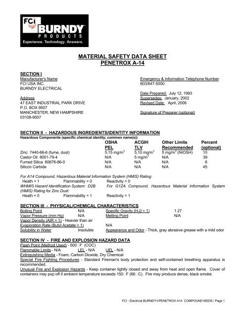 MATERIAL SAFETY DATA SHEET PENETROX A-14 - FCI