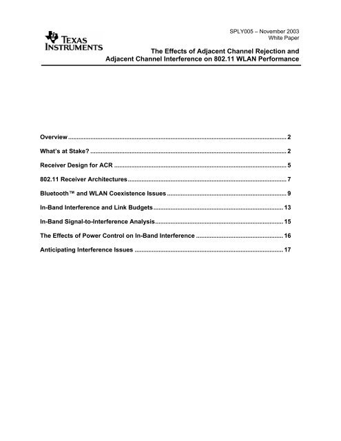 The Effects of Adjacent Channel Rejection and ... - Texas Instruments