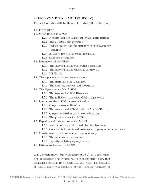 SUPERSYMMETRY, PART I (THEORY) - Particle Data Group
