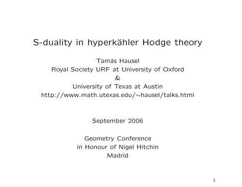 S-duality in hyperkähler Hodge theory - GEOM