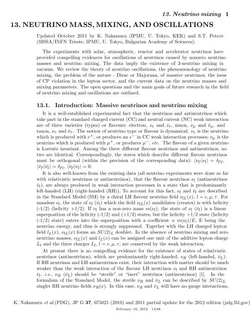13. neutrino mass, mixing, and oscillations - Particle Data Group