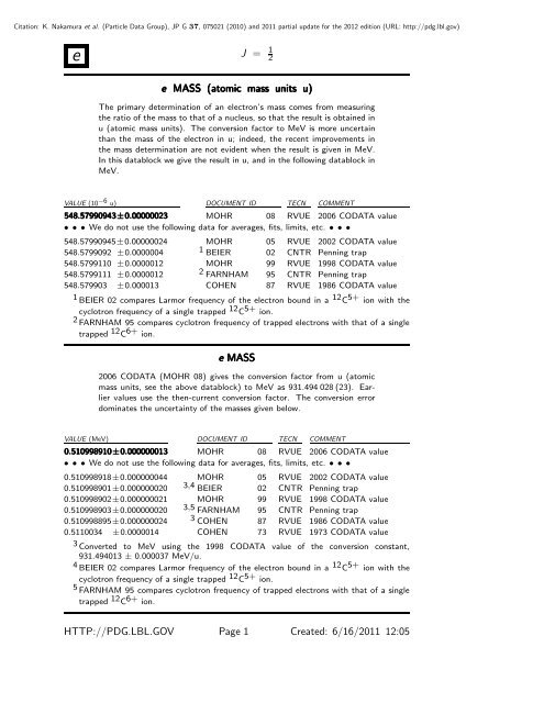 electron - Particle Data Group