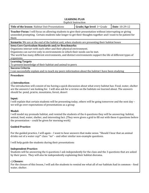 LEARNING PLAN Explicit Instruction Title of the ... - Employment