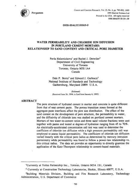 Water Permeability and Chloride Ion Diffusion in Portland Cement ...