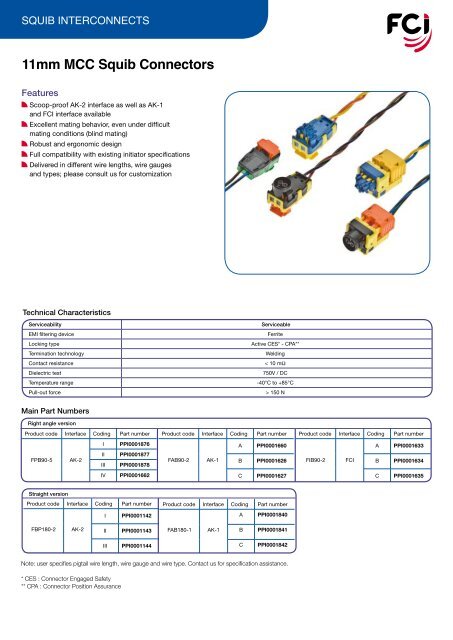 11mm MCC Squib Connectors - FCI