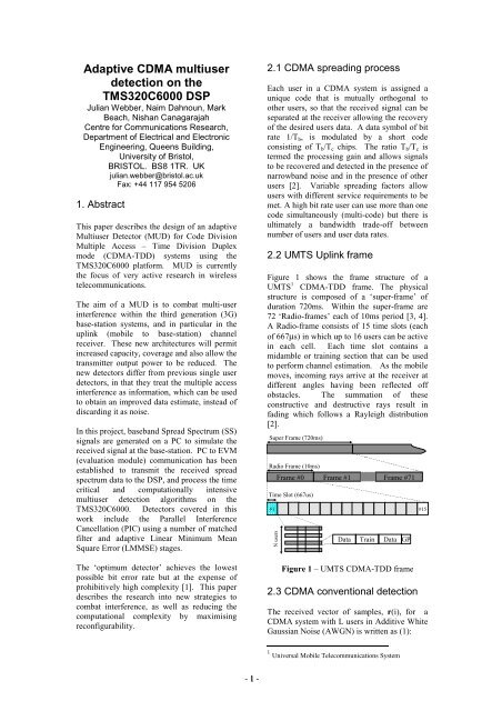 Adaptive Cdma Multiuser Detection On The Texas Instruments