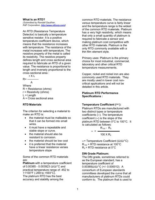 1 What Is an RTD? An RTD (Resistance Temperature Detector) is ...