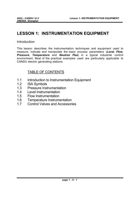 LESSON 1: INSTRUMENTATION EQUIPMENT