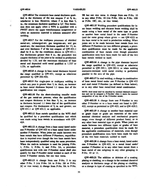 QW-403.6 VARIABLES QW-403