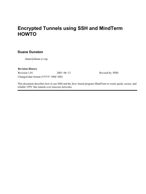Encrypted Tunnels using SSH and MindTerm HOWTO - The Linux ...