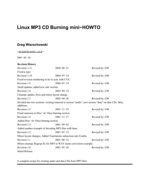 Linux MP3 CD Burning mini-HOWTO - The Linux Documentation ...