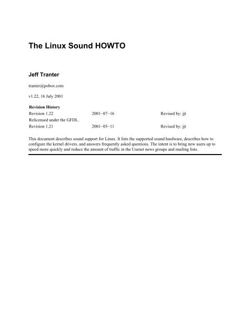 The Linux Sound Howto The Linux Documentation Project
