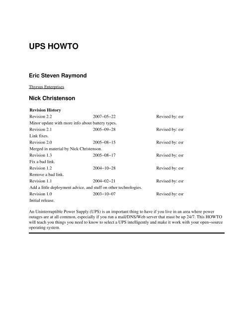 UPS HOWTO - The Linux Documentation Project