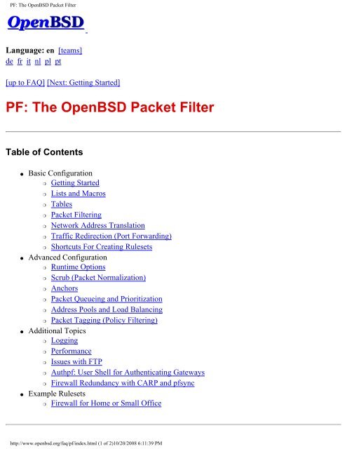 PF: The OpenBSD Packet Filter Table of Contents - Ftp Sunet
