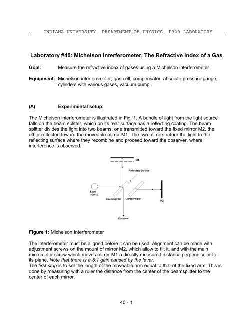 Michelson Interferometer, The Refractive Index of a Gas