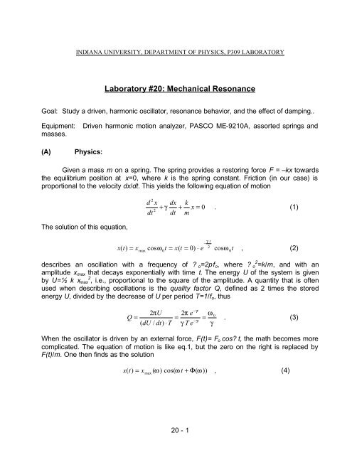 Mechanical Resonance - Department of Physics - Indiana University