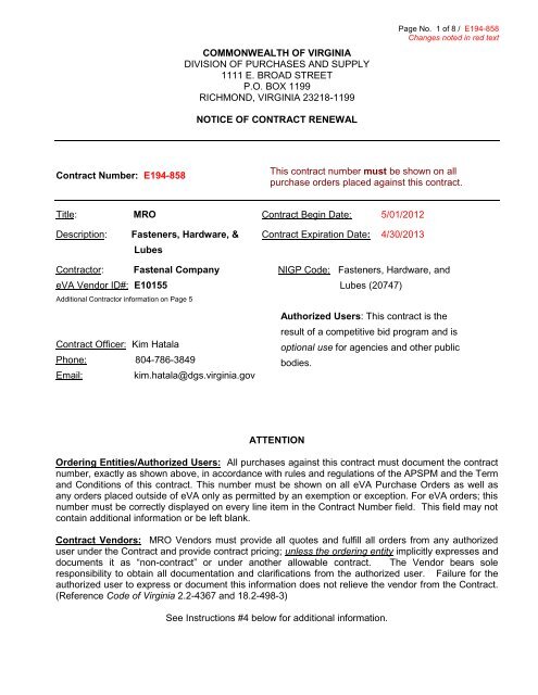 Division of Purchases and Supply - Commonwealth of Virginia