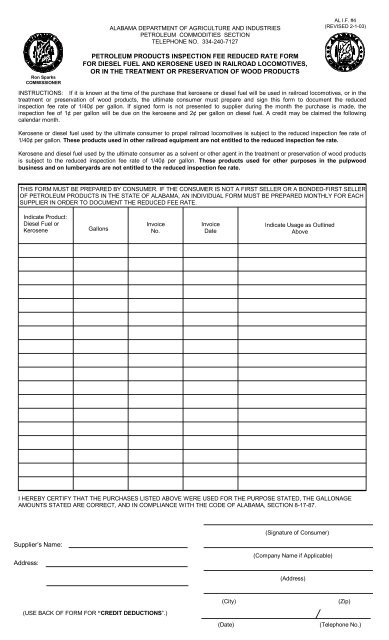 petroleum products inspection fee reduced rate form for diesel fuel ...