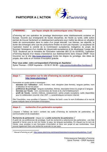 Les étapes d'un projet eTwinning - CRDP Aquitaine