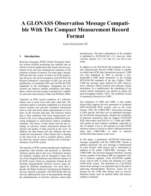 GLONASS Observation Message Specification
